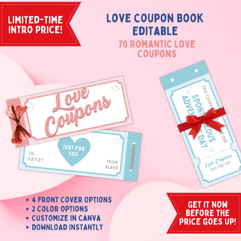 Editable Love Coupon Book, Valentine's Day Love Coupons, Printable ...