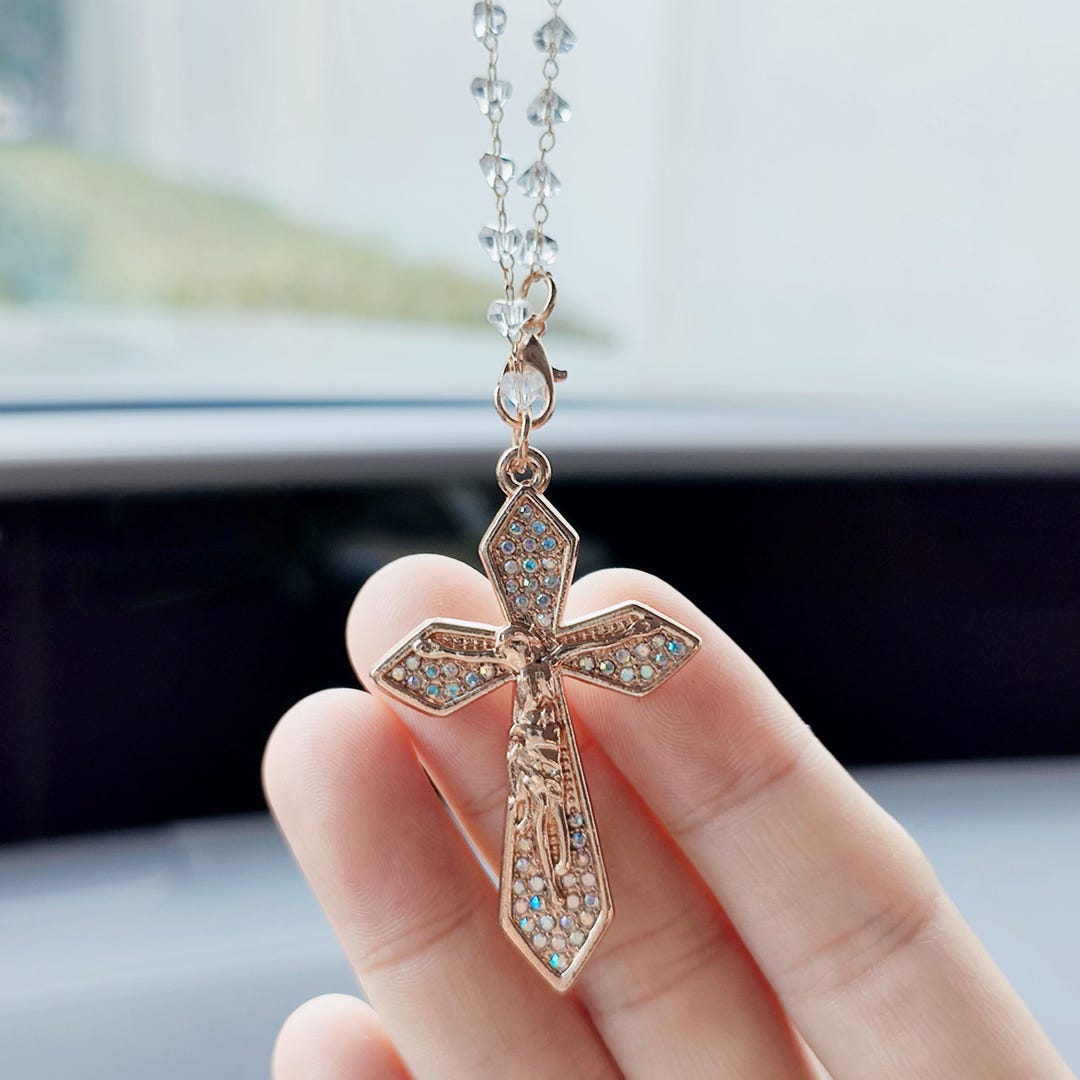 Gold Cross Rear View Mirror Car Hanging, Gold Cross Car Hanging Charms ...