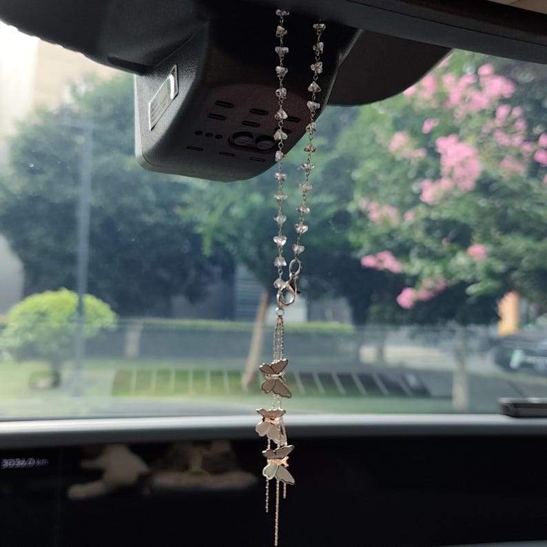 Silver Butterfly Rear View Mirror Car Hanging, Butterfly Car Hanging ...