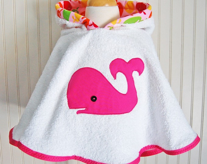 Pink Whale Swimsuit Terry Cover up With Hood Beach Cover up Preppy ...