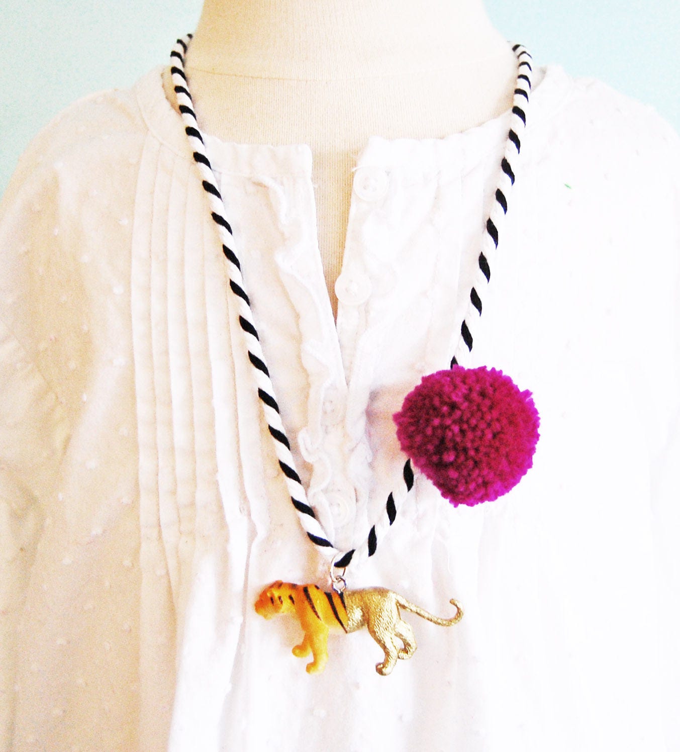 Tiger Necklace With Pom Pom for Kids - Etsy