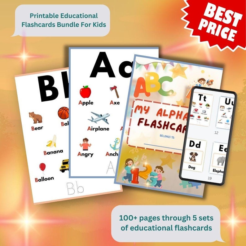 100 Pages Printable Educational Flashcards Bundle for Kids - Etsy