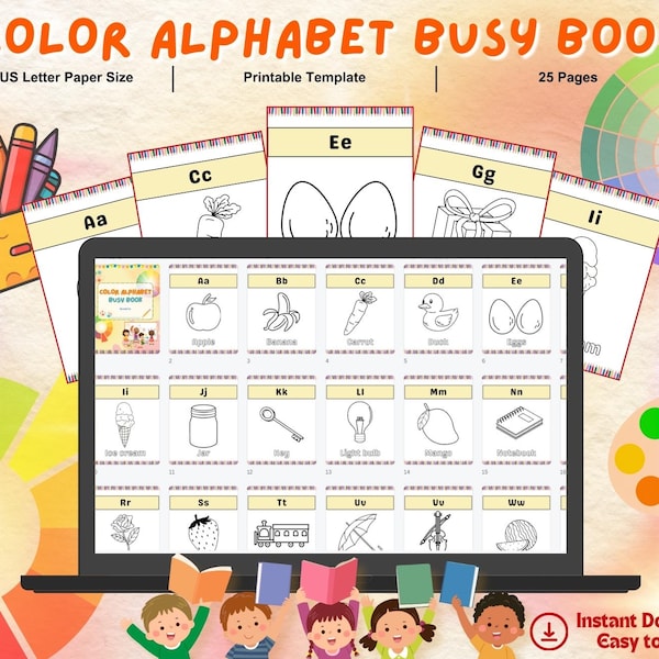 25 Pages Color Alphabet Busy Book for Kids Activity Coloring Book ...