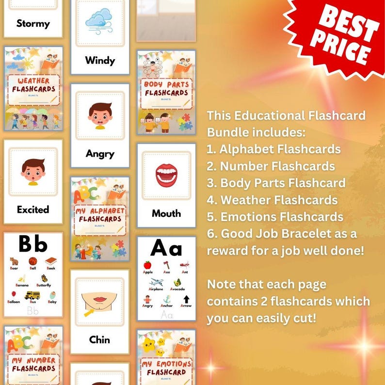 100 Pages Printable Educational Flashcards Bundle for Kids - Etsy