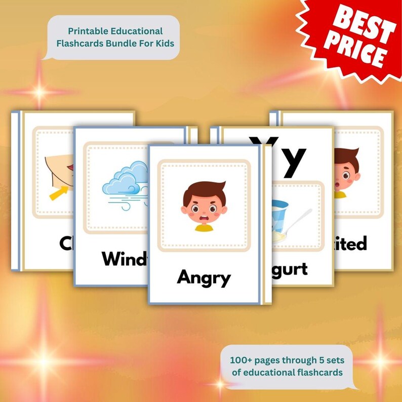 100 Pages Printable Educational Flashcards Bundle for Kids - Etsy