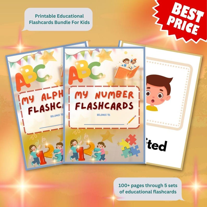 100 Pages Printable Educational Flashcards Bundle for Kids - Etsy