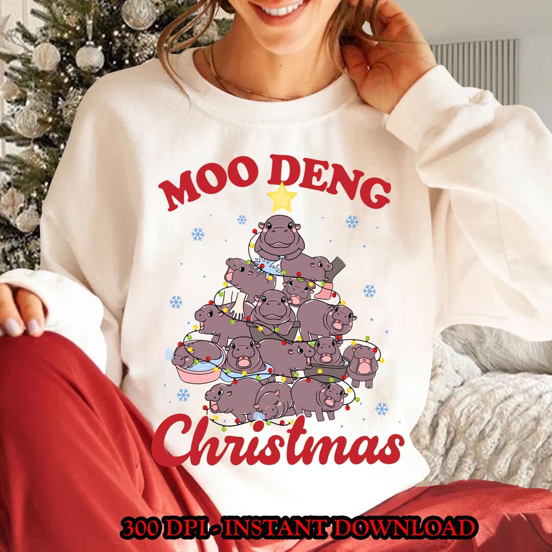 Moo Deng Christmas Tree Png, Funny Christmas Sublimation PNG, Moo Deng ...
