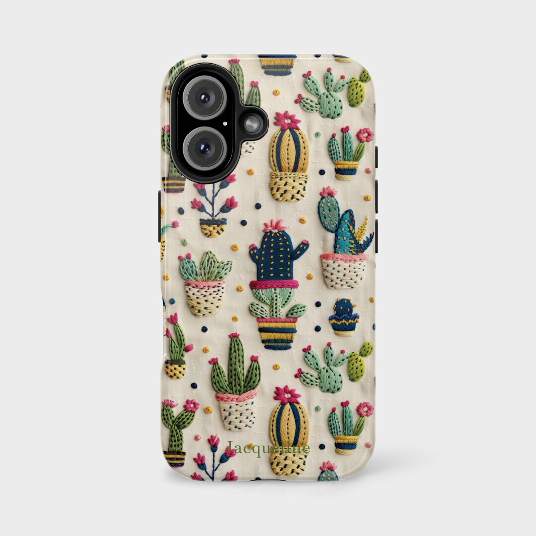 Cute Cactus Phone Case Personalized Embroidery Effect Succulent Floral ...