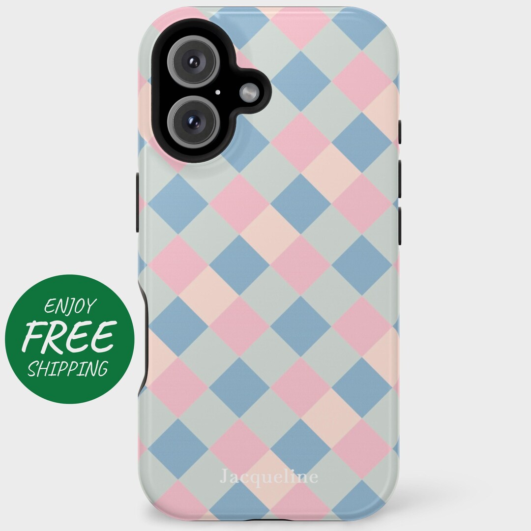 Pastel Pink Checkered Phone Case for Iphone, Pixel, and Galaxy ...