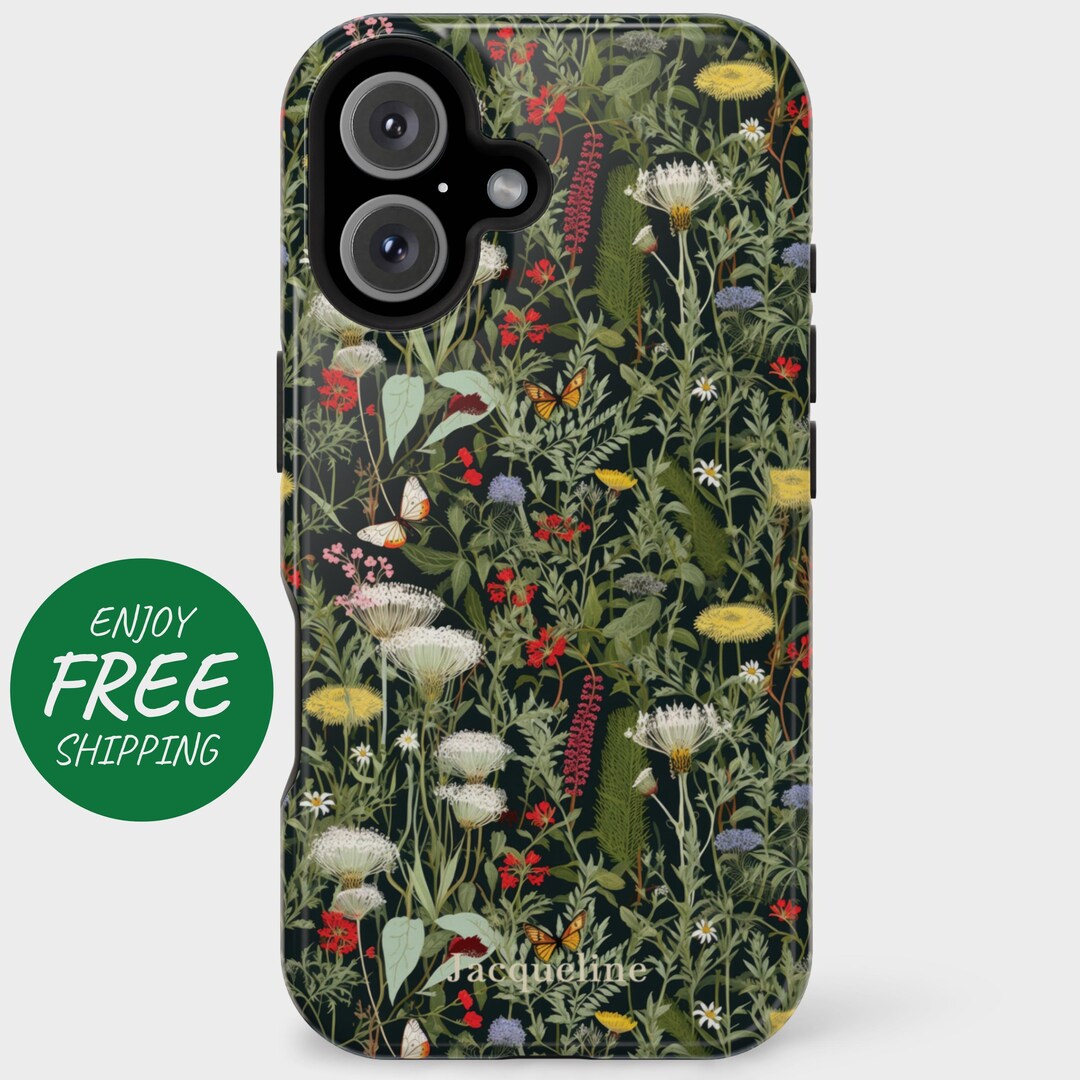 Black Cottagecore Meadow Phone Case for Iphone, Pixel, and Galaxy ...