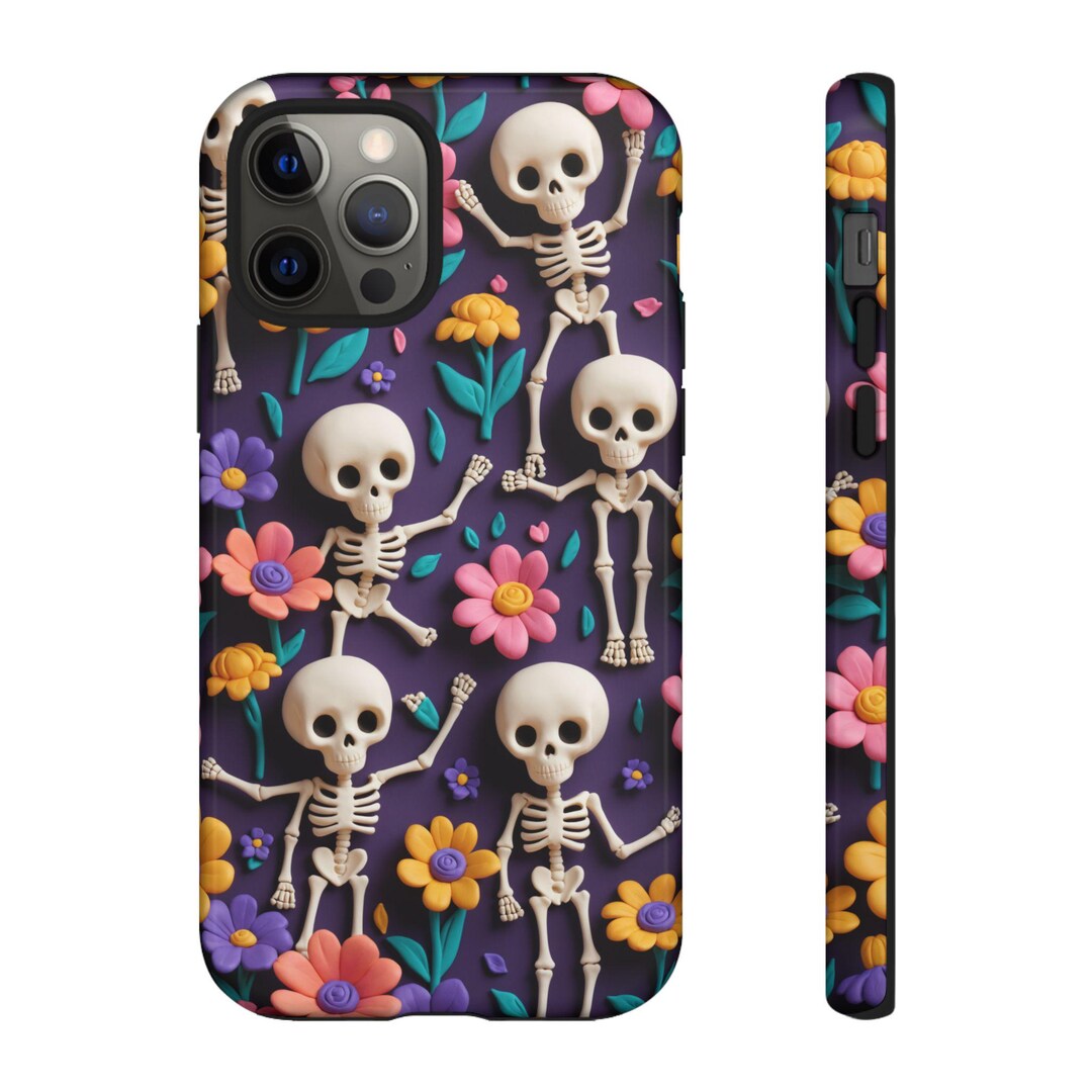 Cute Skeletons and Flowers 3D Clay Effect Phone Case - Etsy
