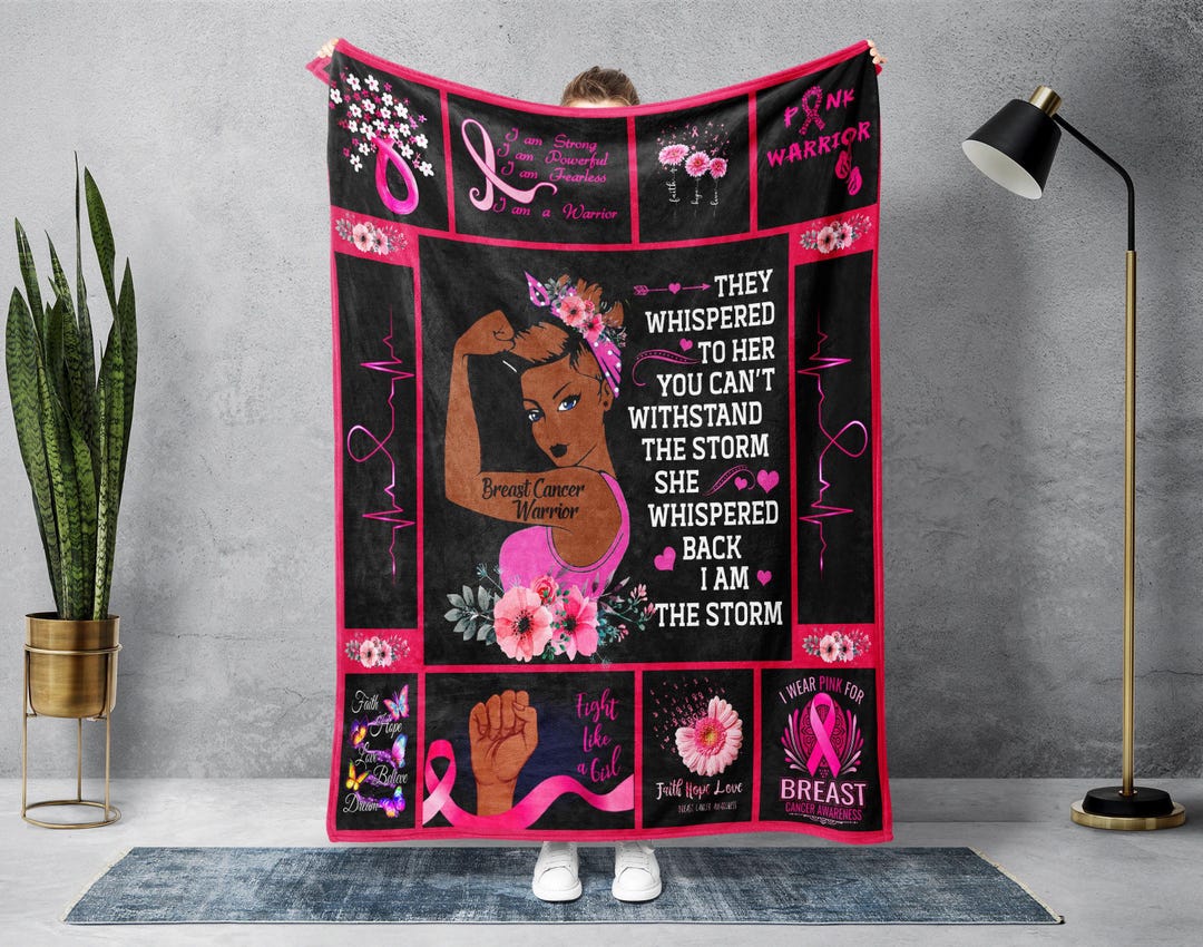 Black Breast Cancer Warrior Blanket, Breast Cancer Awareness Blanket ...