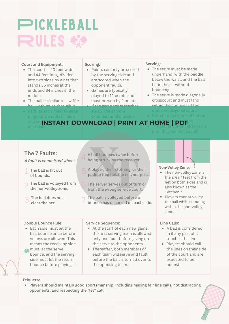 Pickleball Rule Sheet - Printable Instant Download - Etsy