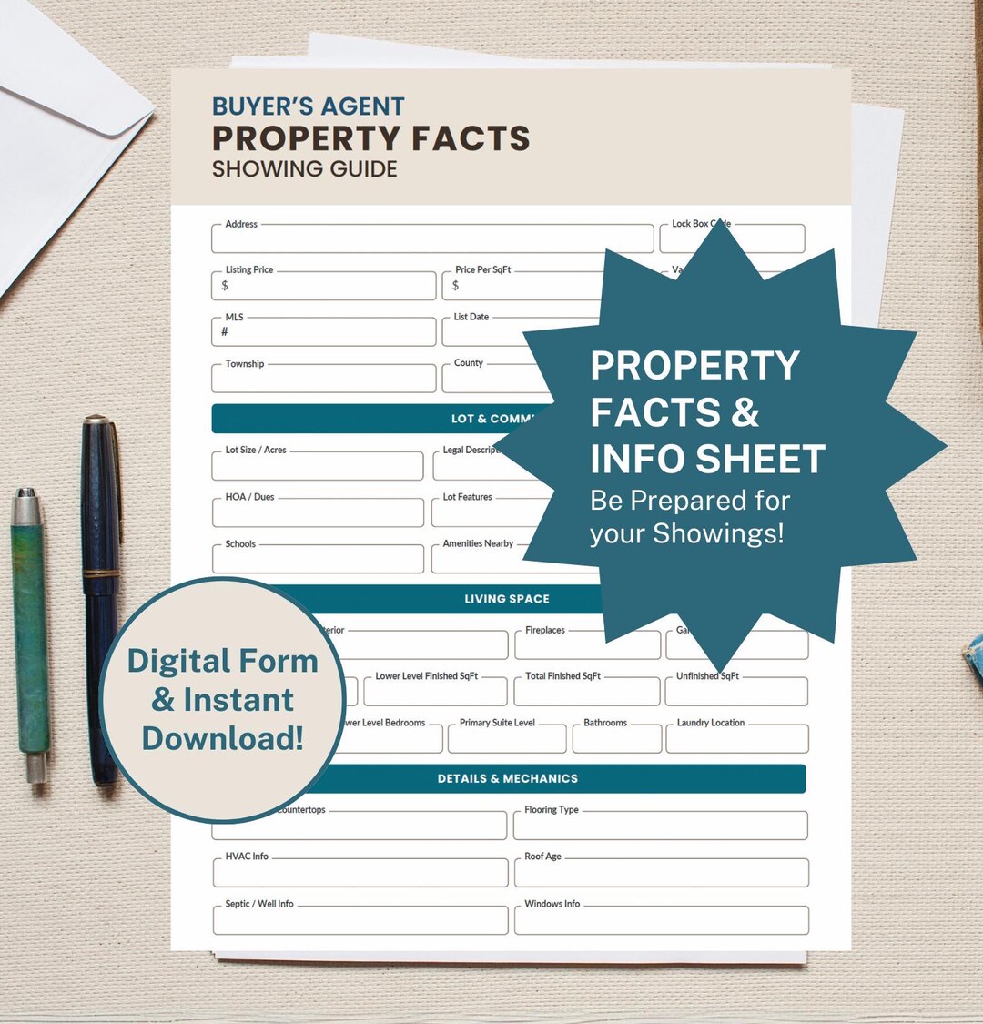 Real Estate Buyer's Agent Property Facts Showing Guide Template ...