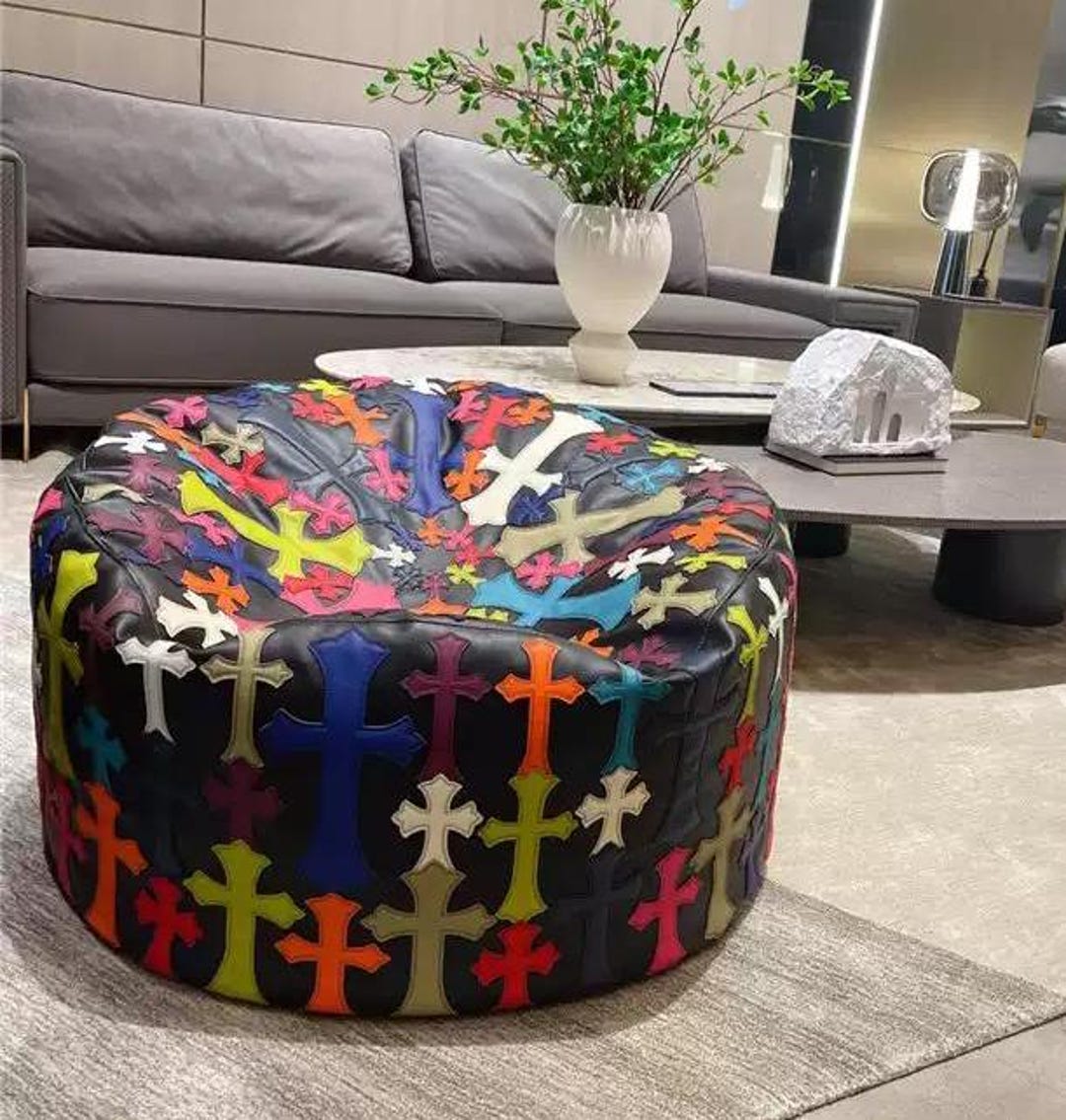 Gothic Leather Bean Bag Chair With Multicolor Cross Patches Chrome ...