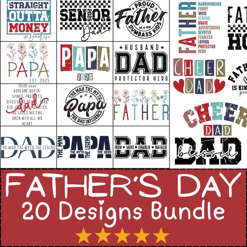 20 Father's Day SVG Png Bundle, Best Dad Svg, Daddy Svg, Grandpa Svg,dad Shirt Png, Father ...