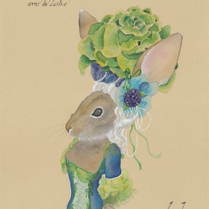 French Animal Alphabet Letter L Lapine Laitue Rabbit Lettuce Kitchen ...