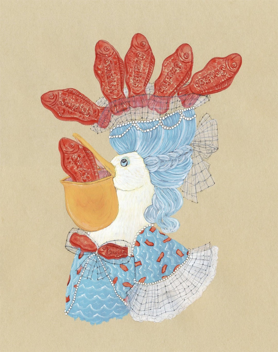 Candy Swedish Fish Print Pelican Art Gift Candy Wall Art for Kitchen ...