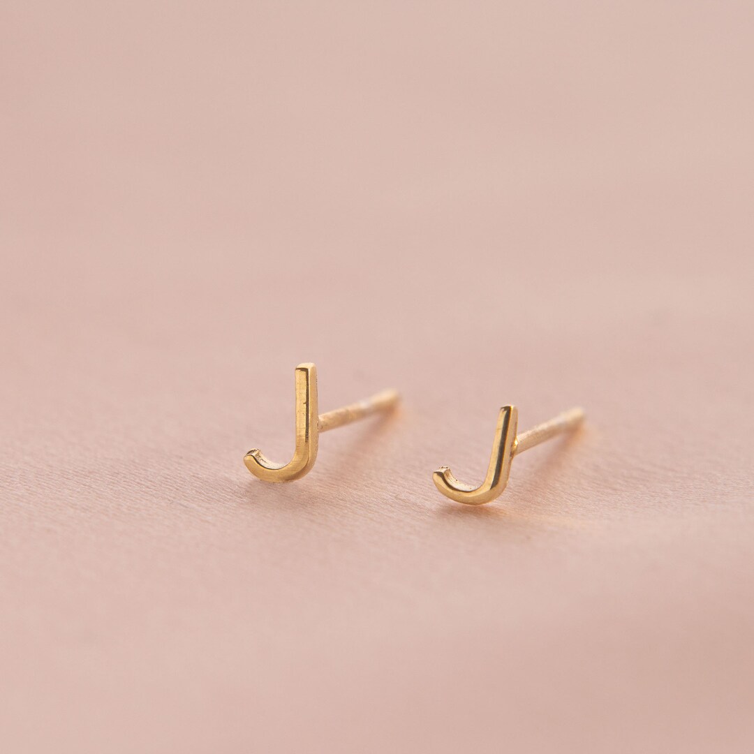 Gold Letter J Stud Earrings, Initial Earrings , Gift for Her, Birthday ...