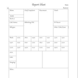 Nursing Report Sheet/ Nursing Brain/ ER Report Sheet/sbar Hand off ...