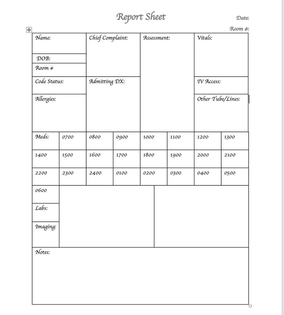 Nursing Report Sheet/ Nursing Brain/ ER Report Sheet/sbar Hand off ...
