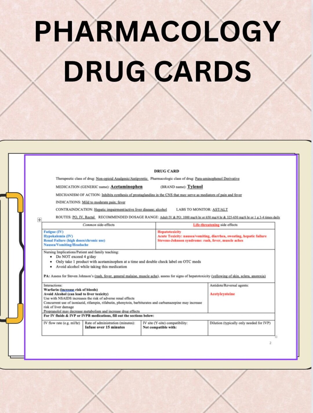 55 Pharmacology Medication Cards/ Drug Cards, Nursing Study Cards ...