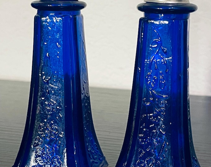 Cobalt Blue Depression Glass “mayfair” Pattern Salt and Pepper Shakers ...