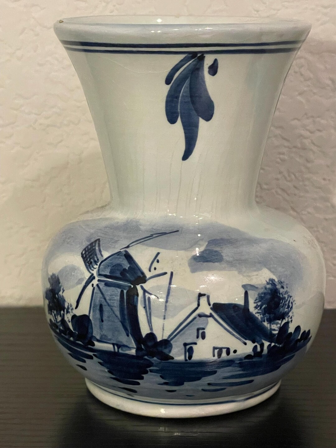 Vintage Delft Vase: Blue Windmill & Farmhouse Scene, Holland (4” Tall ...