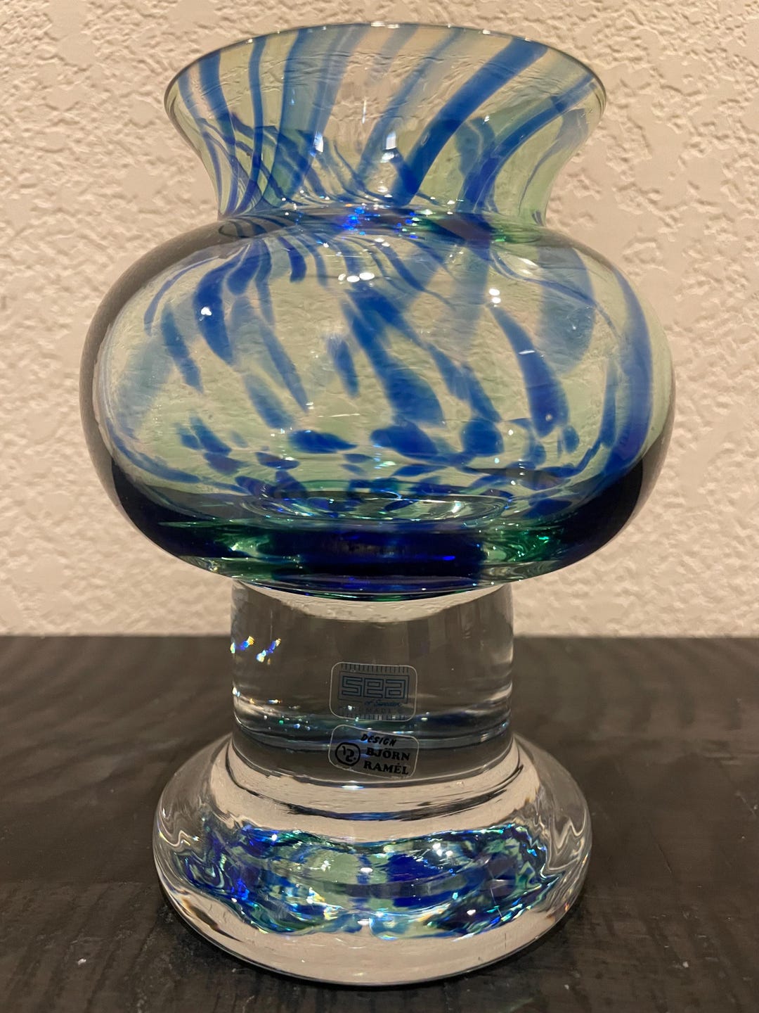 Sea of Sweden Blue and Green Handmade Glass Vase, Votive, Designed by ...