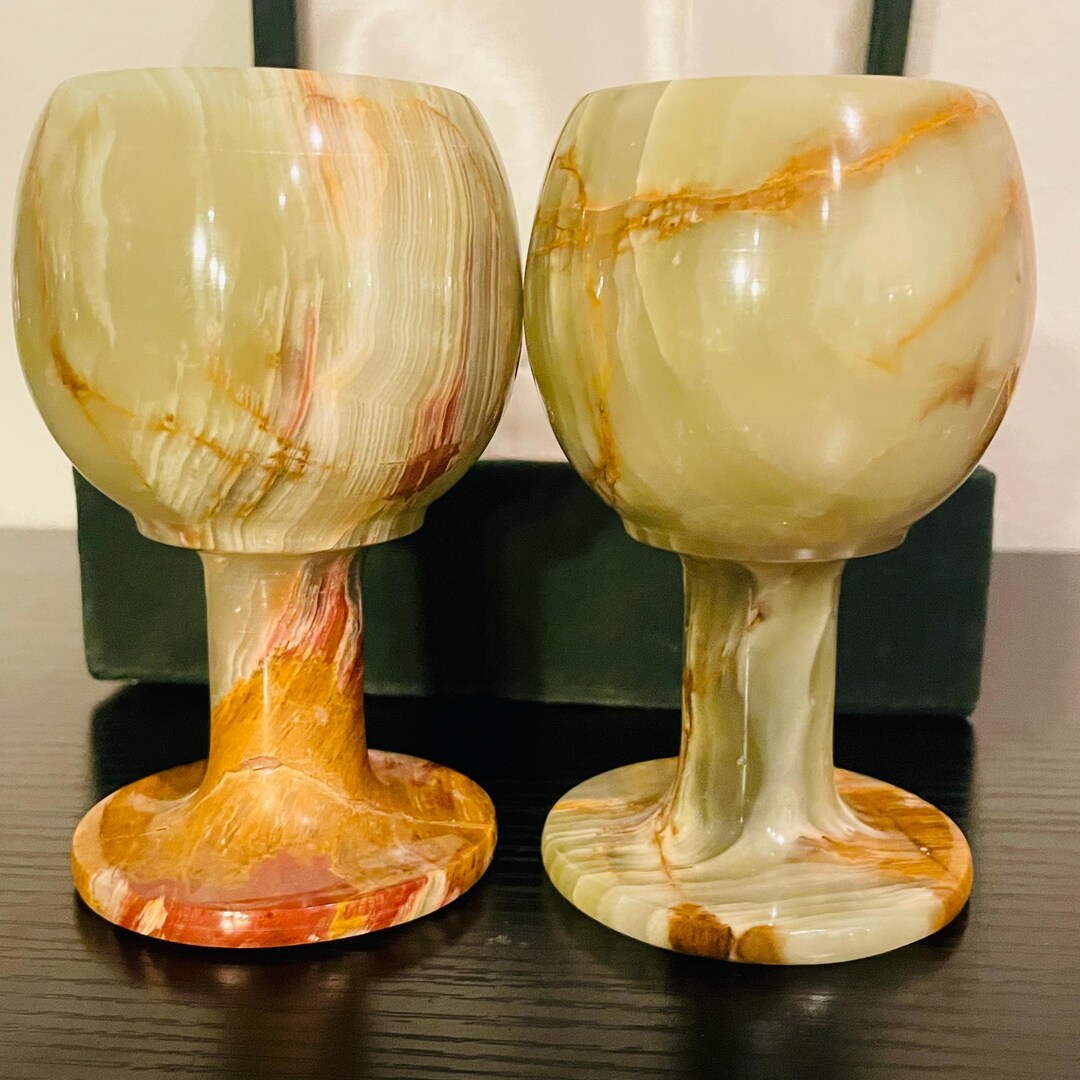 Vintage Green Onyx Marble Wine Goblets - Set of 2 With Storage Box - Etsy