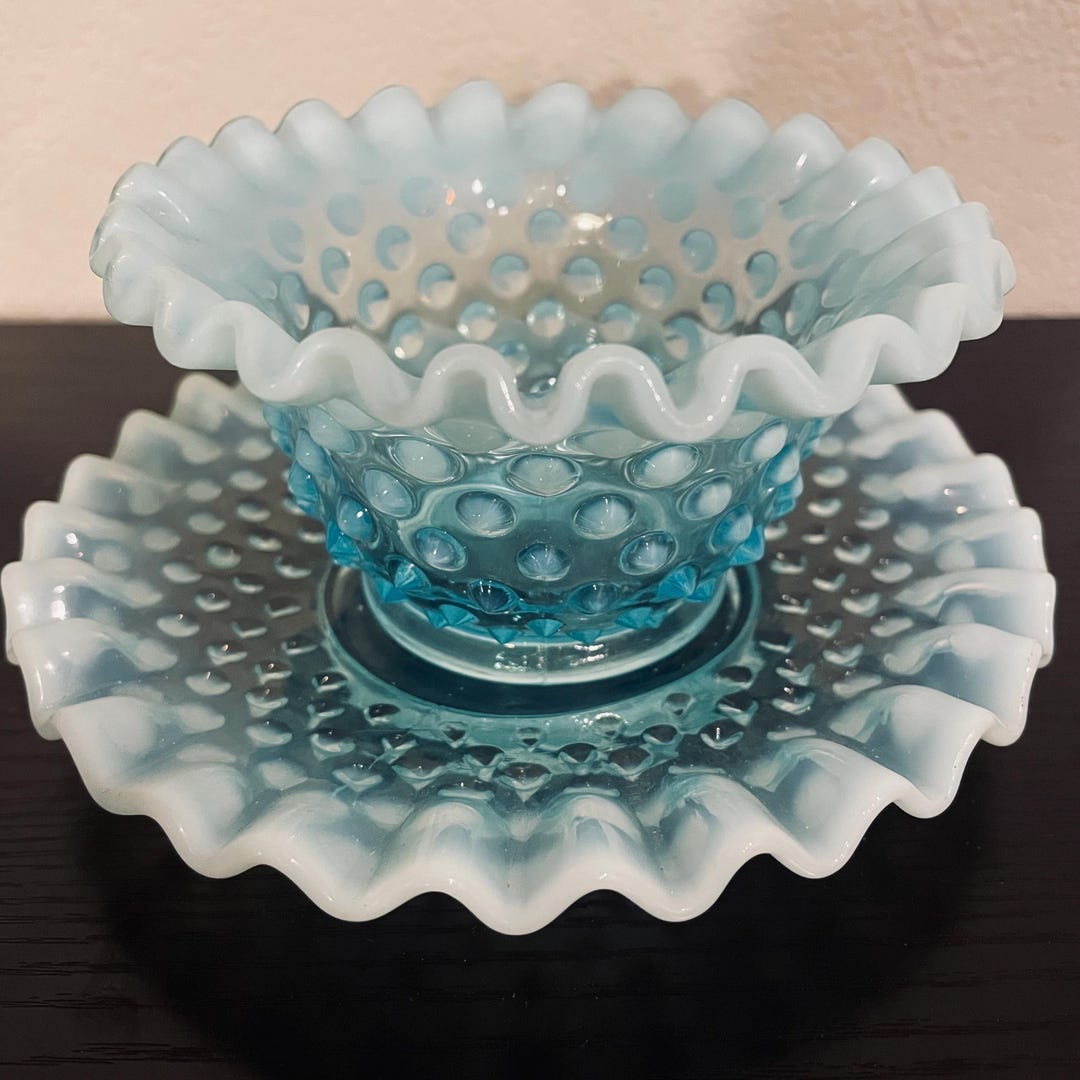 Fenton Blue Hobnail Opalescent Mayonnaise Set, Blue Hobnail Bowl 4.25 ...
