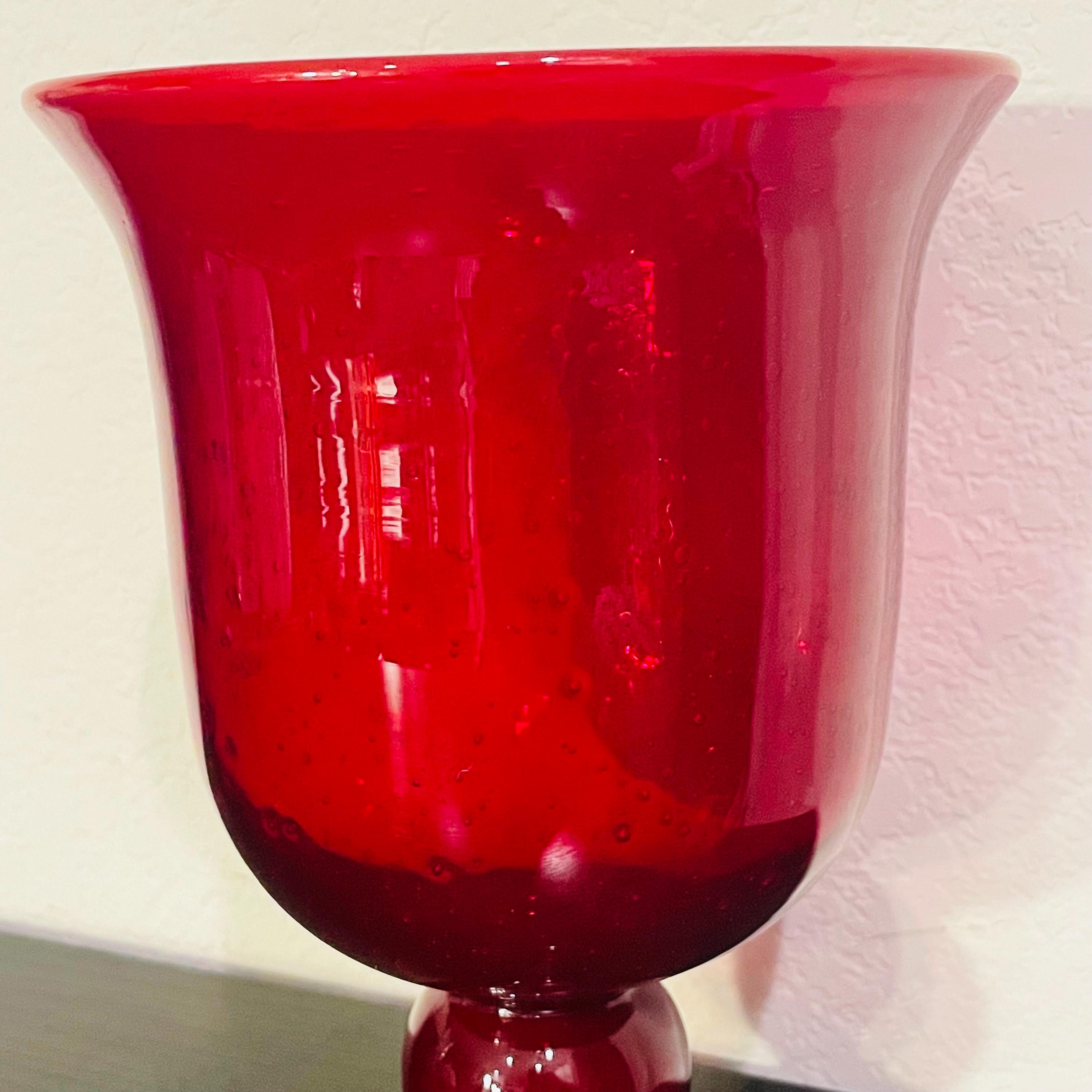 Ruby Red Bubble Glass Flared Pedestal Vase With Slight Cadmium Glow - Etsy