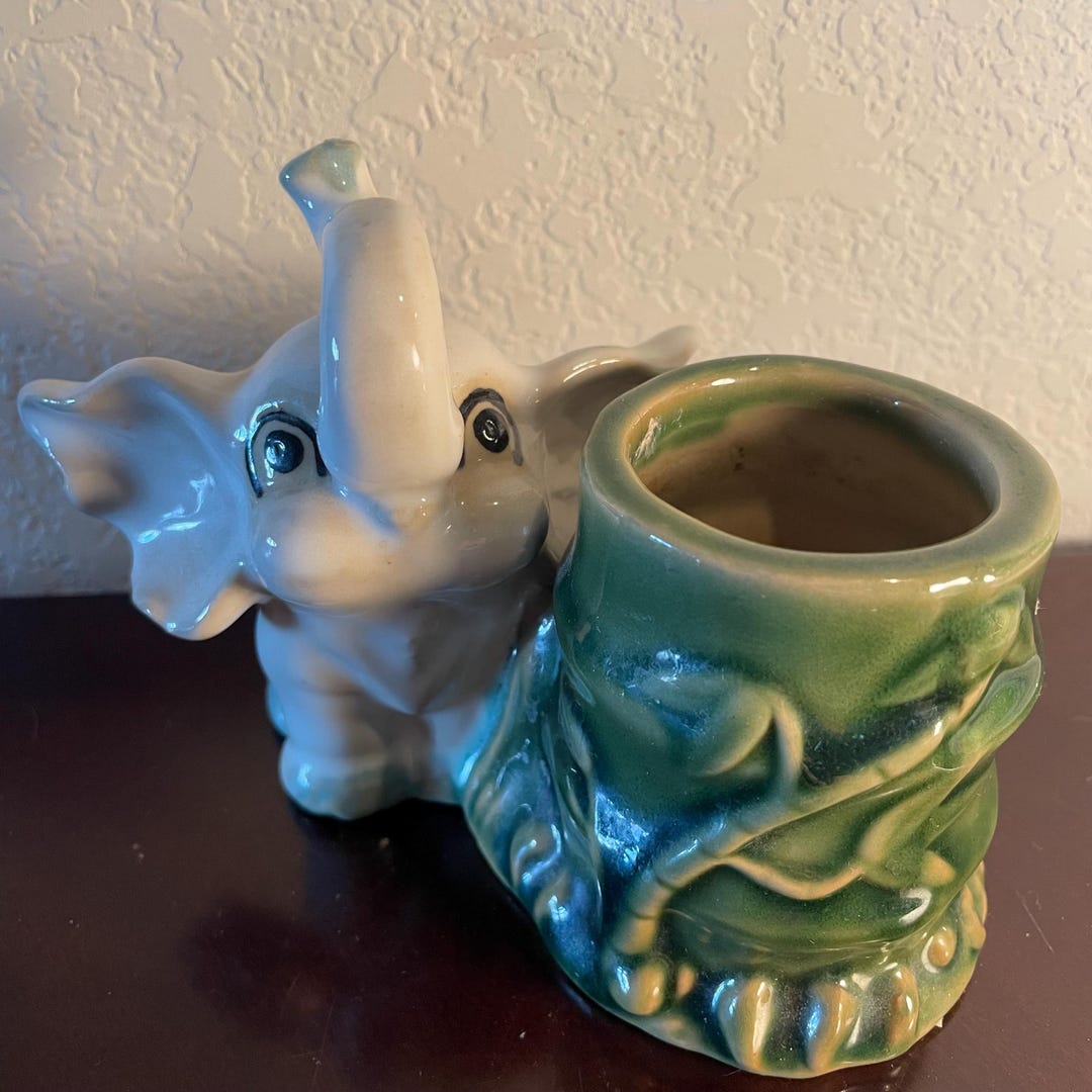 Ceramic Elephant Planter With Trunk Raised, Good Luck Elephant, 4” Tall ...
