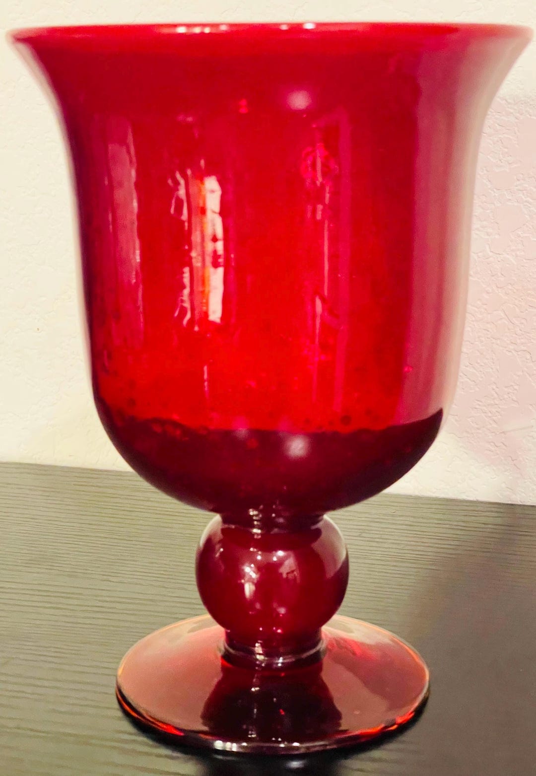 Ruby Red Bubble Glass Flared Pedestal Vase With Slight Cadmium Glow - Etsy