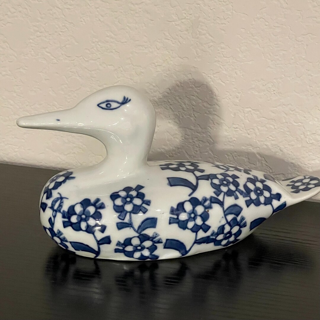 Chinoiserie Blue and White Porcelain Duck, China Blue Porcelain by ...
