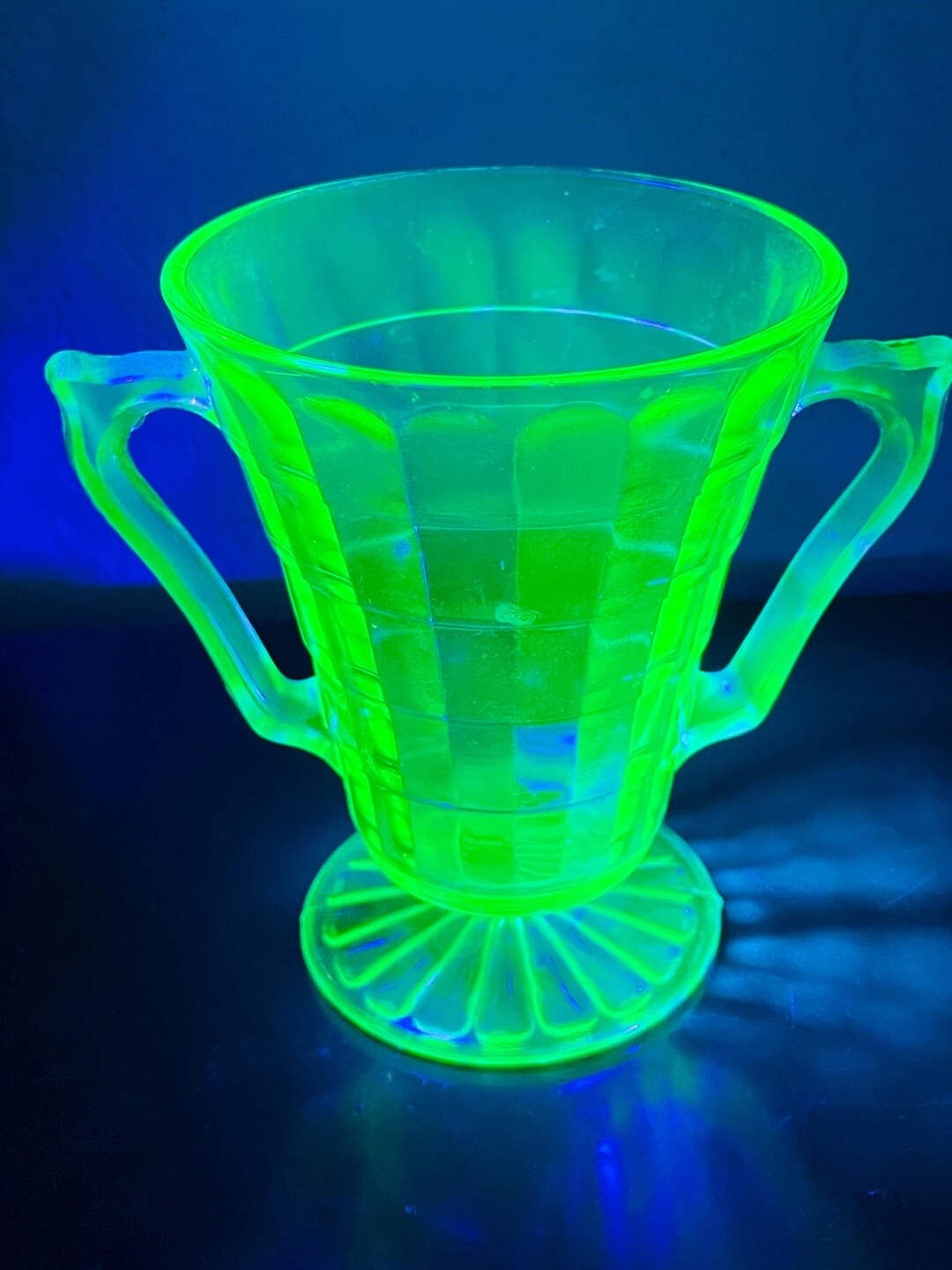 Hocking Glass Co. Green Uranium Glass Block Optic Pattern Sugar Bowl ...