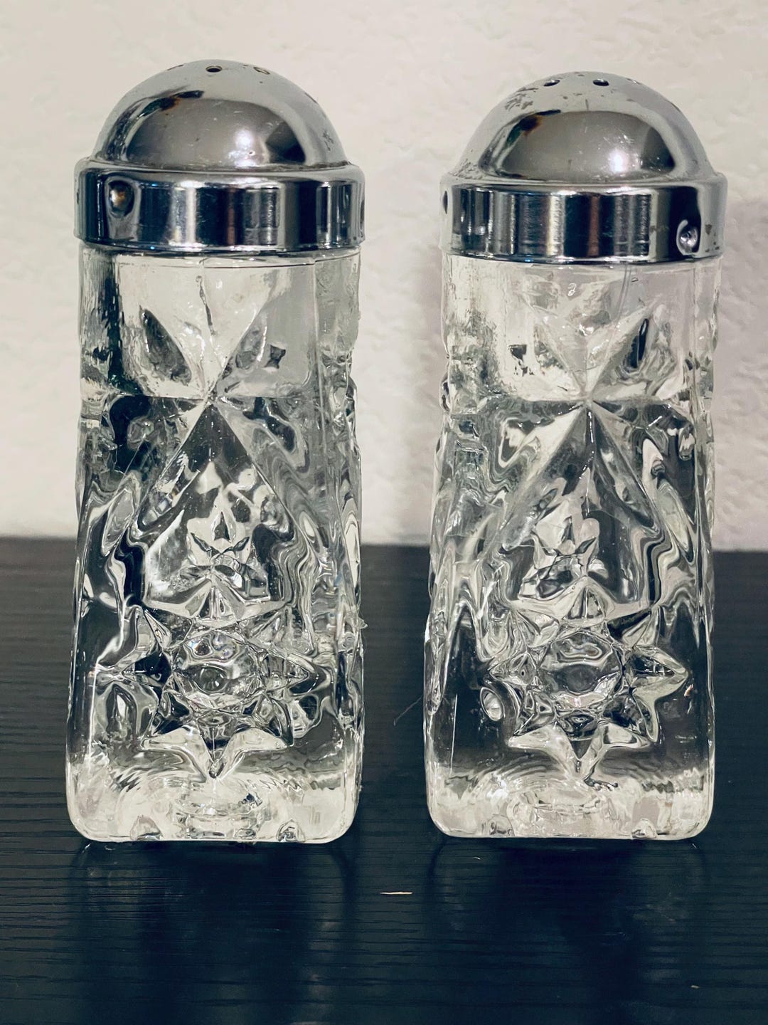 Vintage Anchor Hocking Prescut, Square Salt and Pepper Shakers, 4” Tall ...