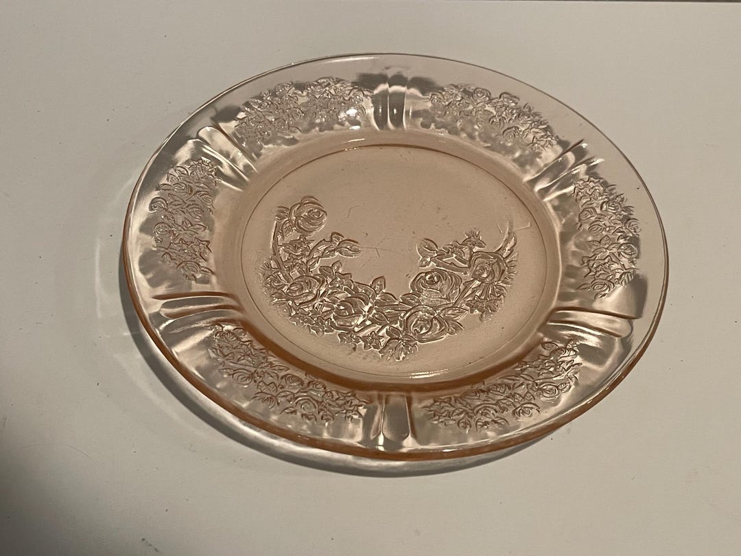 6” Pink Federal Depression Glass Plate, “sharon”, Cabbage Rose Pattern ...