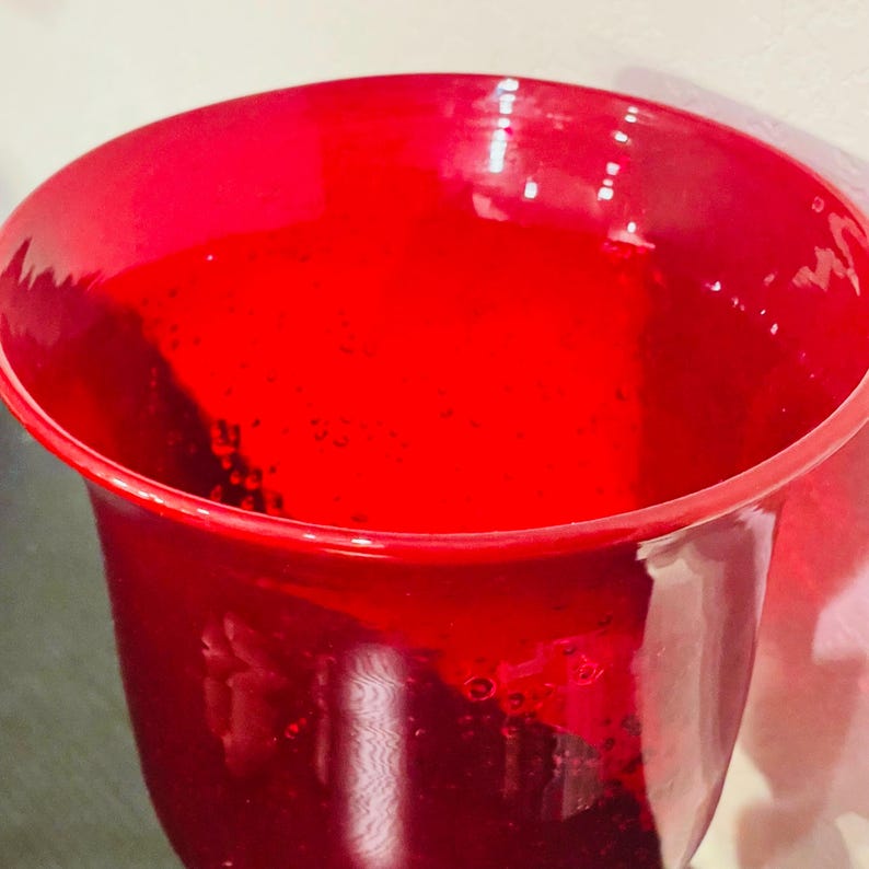 Ruby Red Bubble Glass Flared Pedestal Vase With Slight Cadmium Glow - Etsy
