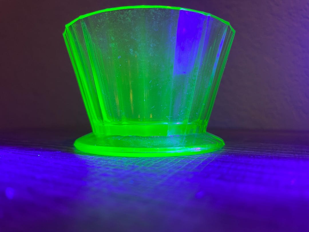 Tiffin Ribbed Uranium Glass Sherbert Cup With Base, Dessert Cup, UV ...