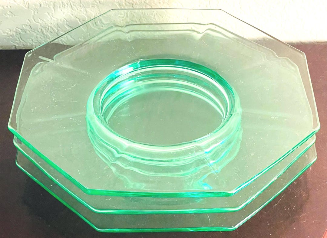 Octagon Uranium Glass Plate, 8” Inches Measured Diagonally, 6” Across ...
