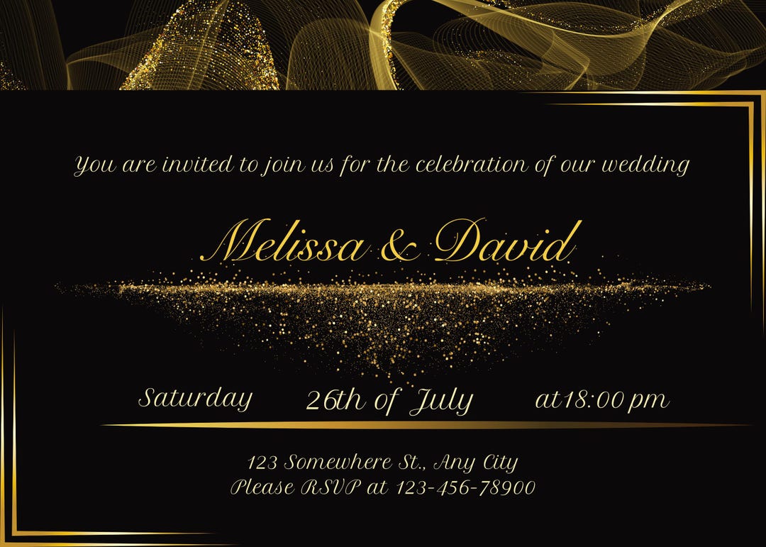 Editable Black and Gold Elegant Wedding Invitation Template, Printable ...