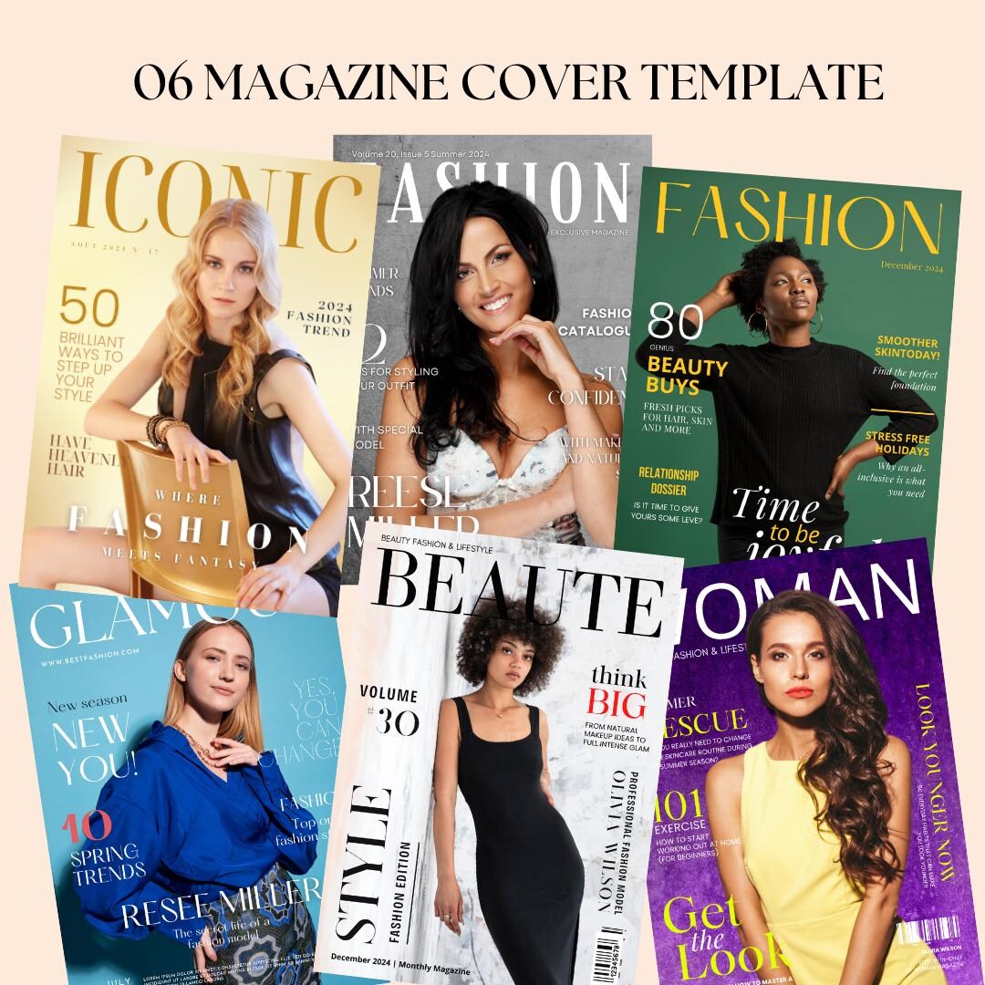 Fashion Magazine Cover Template Bundle, Fully Editable Canva Templates ...
