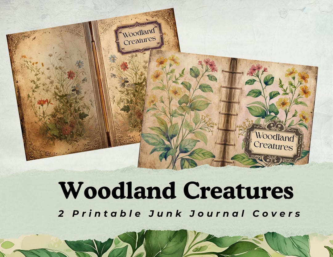 Woodland Creatures Junk Journal Cover, Watercolor Forest Animals, Aged ...