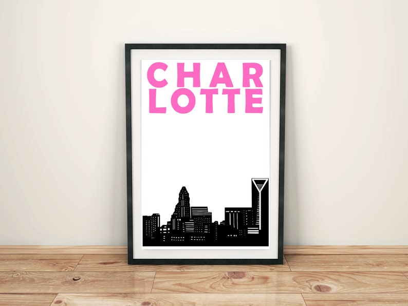Charlotte NC Skyline Print, Charlotte Poster, Charlotte NC Art, Moving ...