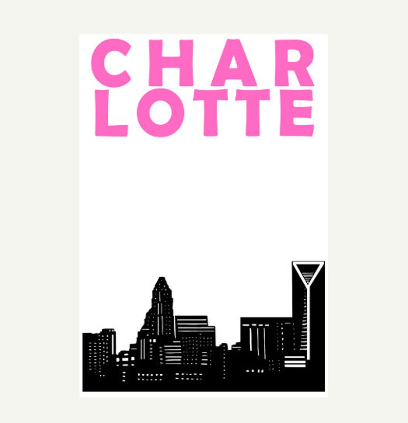 Charlotte NC Skyline Print Charlotte Poster Charlotte NC - Etsy