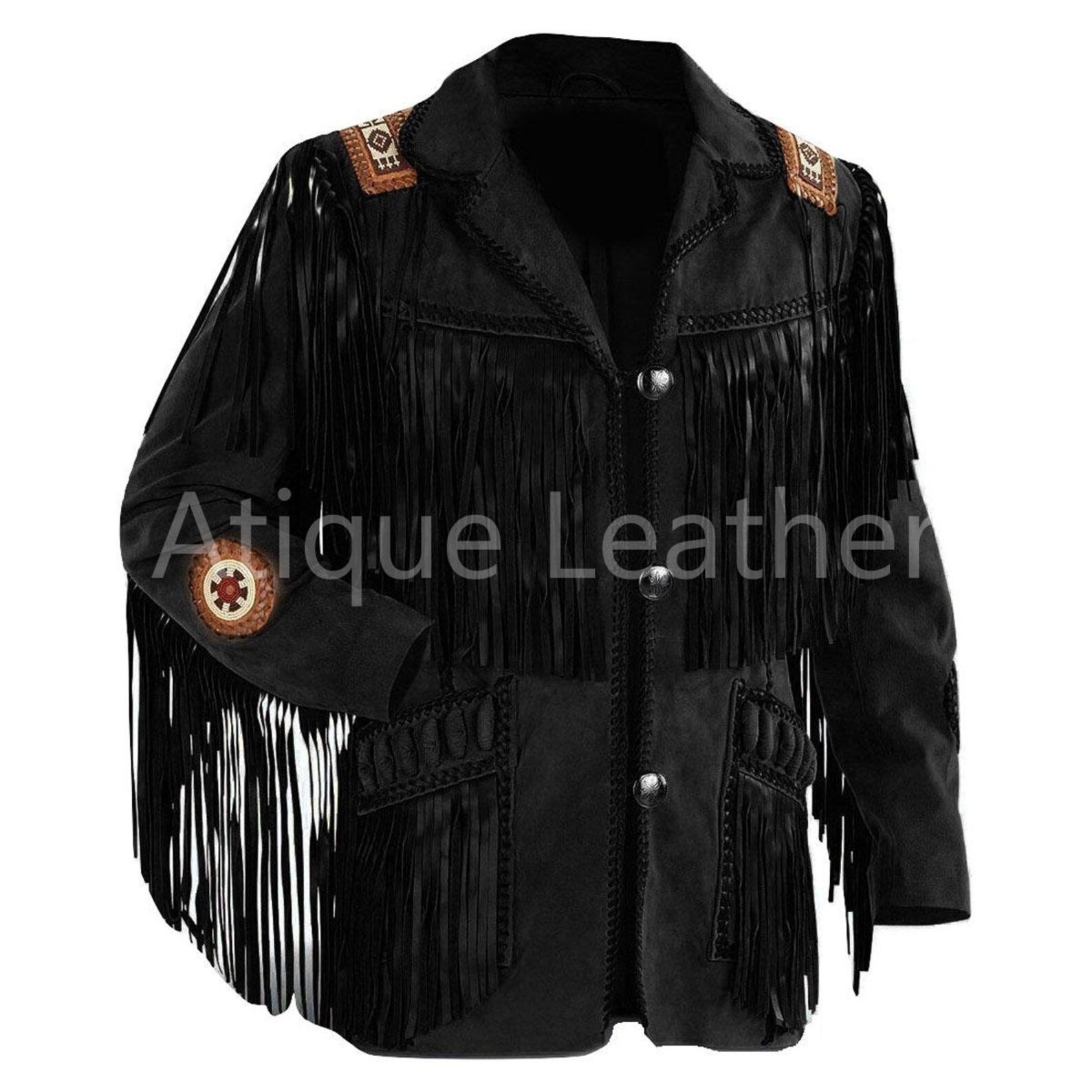 Men’s Native American Cowboy Buckskin Leather Jacket With Fringes ...