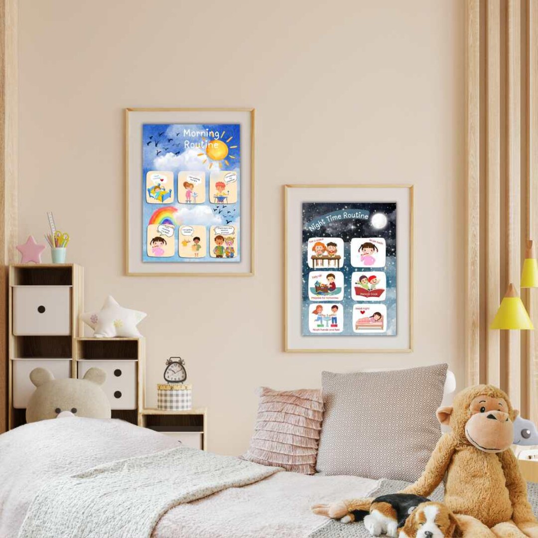 Kids Morning and Night Routine Poster Set Visual Routine Charts for ...
