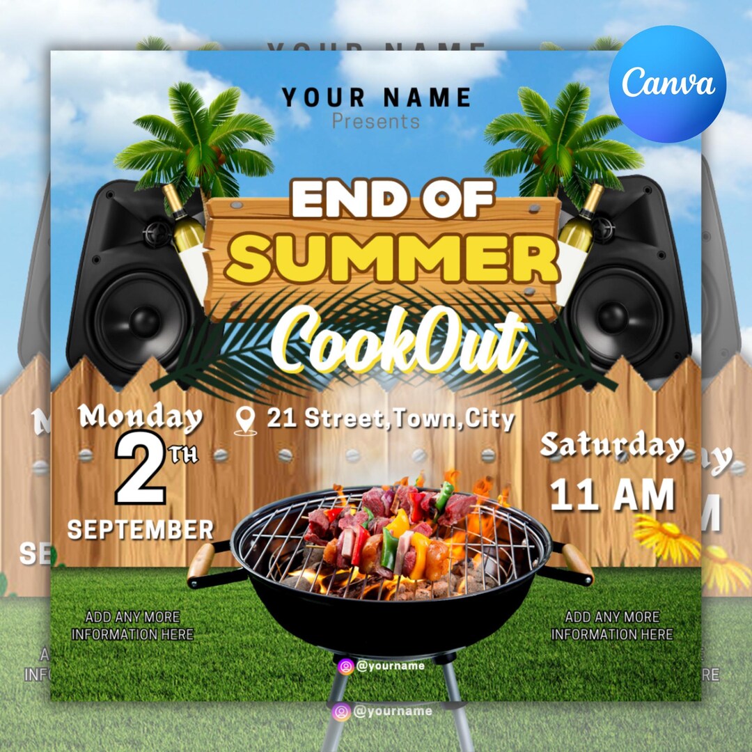 Backyard BBQ Cookout Flyer, Summer Cookout Flyer, DIY Canva Editable ...