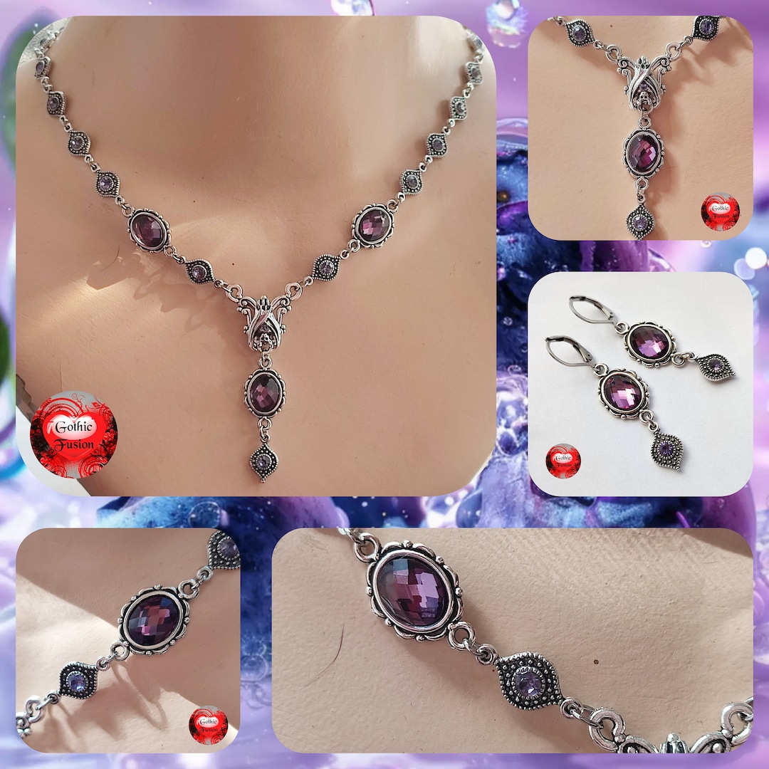 Victorian Gothic Art Deco Purple Necklace Set, Art Deco Earrings ...